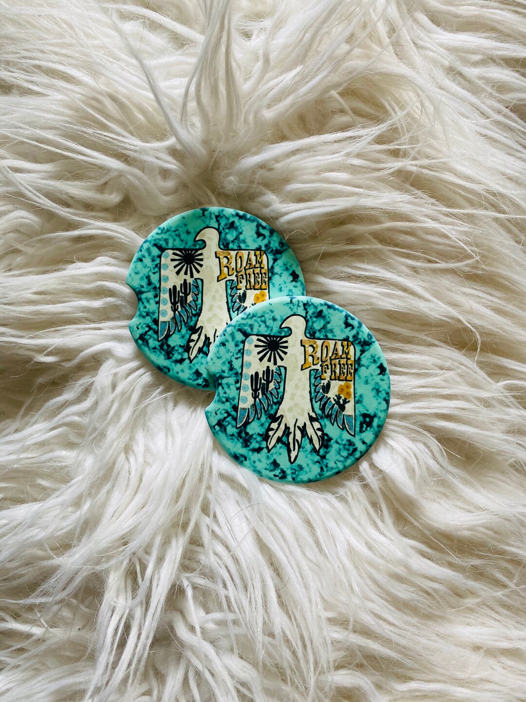 Thunder Bird With Turquoise Print - Sandstone -set of 2 - Etsy