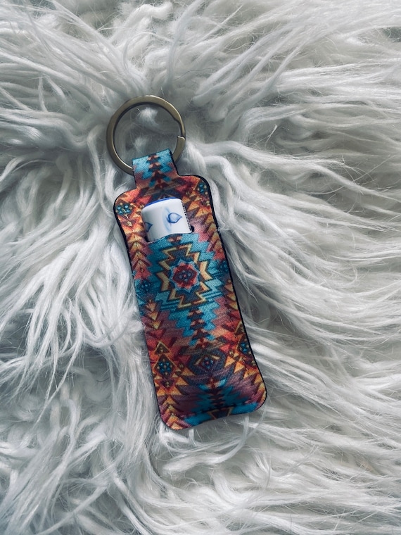 Western Style Print Chapstick Holder Keychain - Etsy
