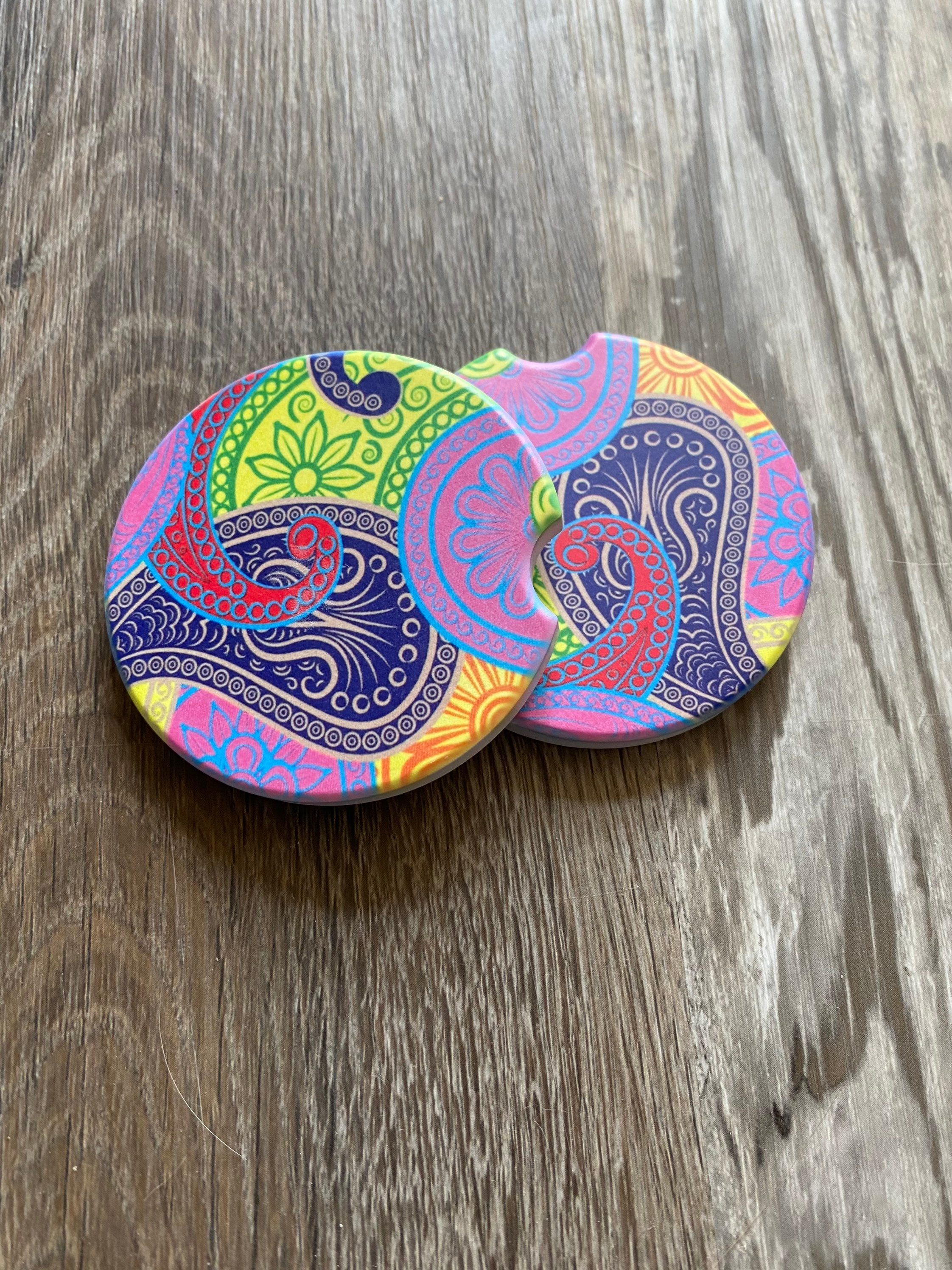 Car Coasters - Sandstone -set of 2 -colorful Paisley - Etsy UK