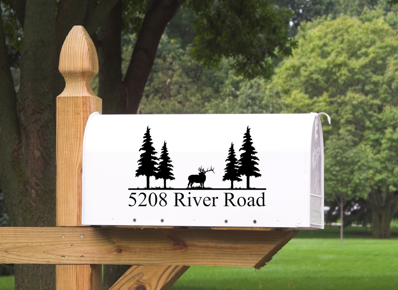 Mailbox Number With Bull Elk Scene Vinyl Decal, Mailbox Decal, Address ...