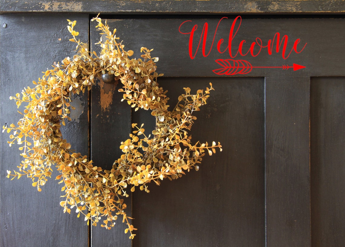 Welcome With Arrow Door Decal Front Door Vinyl Decal - Etsy