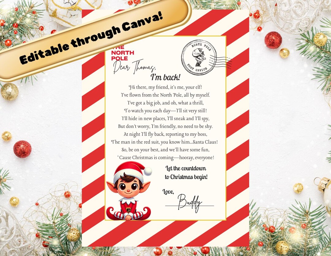 Editable Elf Arrival Letter, Elf on the Shelf Letter, I'm Back Letter ...