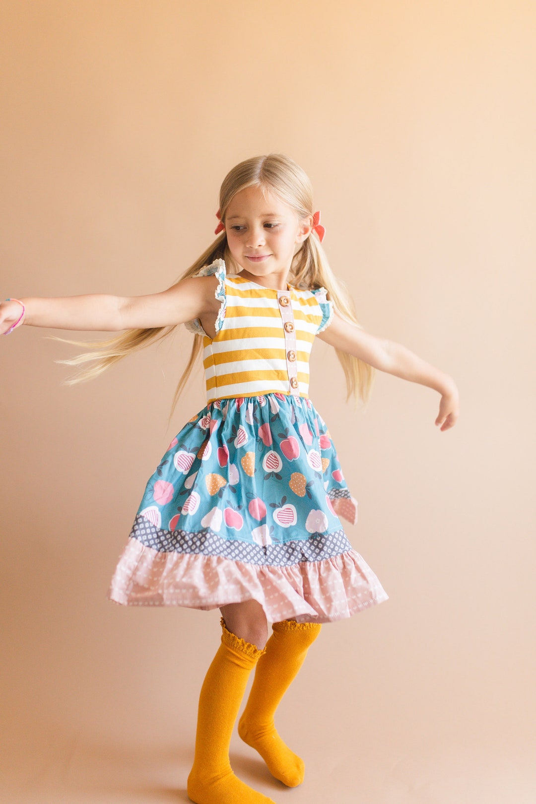 Girls Apple Dress Striped Girls Dress First Day of School - Etsy