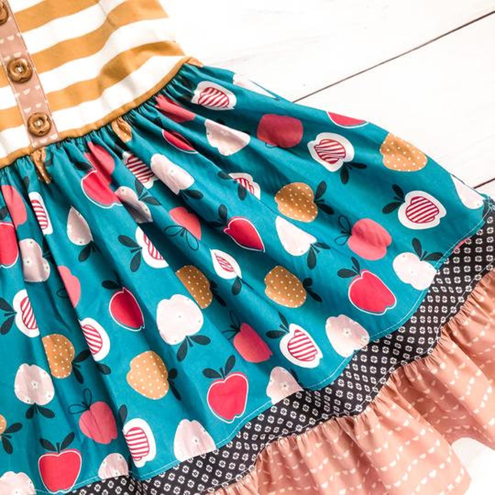 Girls Apple Dress Striped Girls Dress First Day of School - Etsy