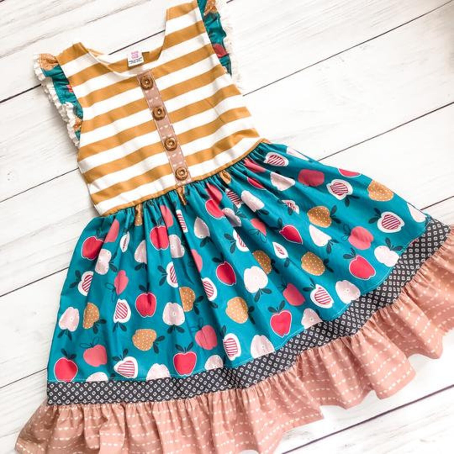 Girls Apple Dress Striped Girls Dress First Day of School - Etsy