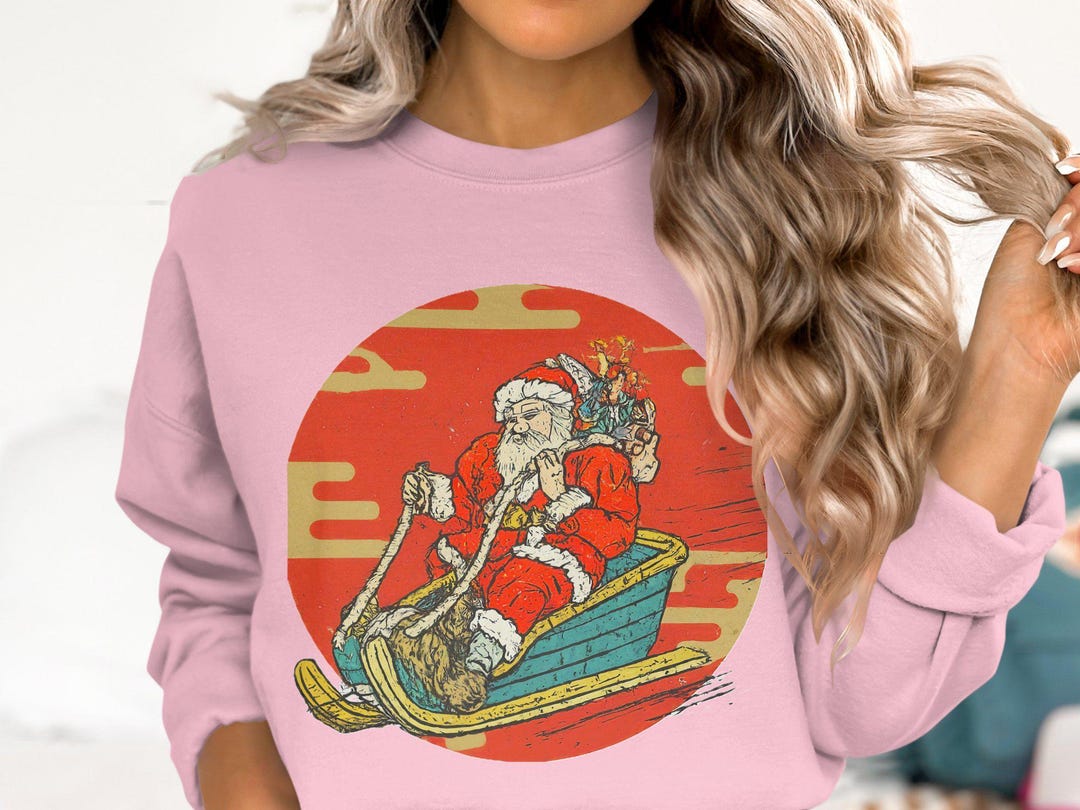 Vintage Santa Claus Sleigh Ride Christmas Holiday Tshirt, Retro Santa ...
