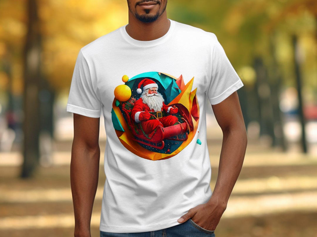Santa Claus in Sleigh T-shirt, Christmas Santa Graphic Tee, Colorful ...