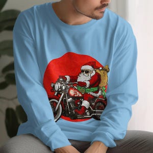 Santa Claus on Motorcycle Christmas T Shirt, Cool Santa Biker Shirt ...