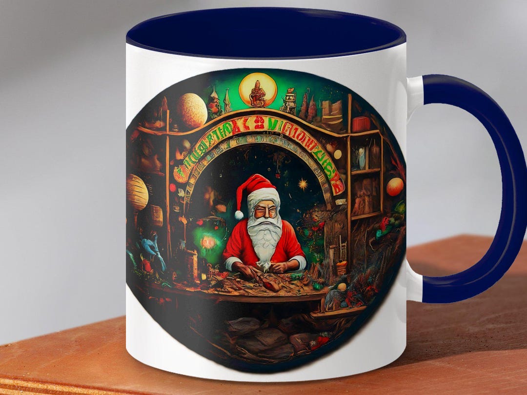 Santa Claus Christmas Mug, Holiday Festive Coffee Cup, Merry Christmas ...