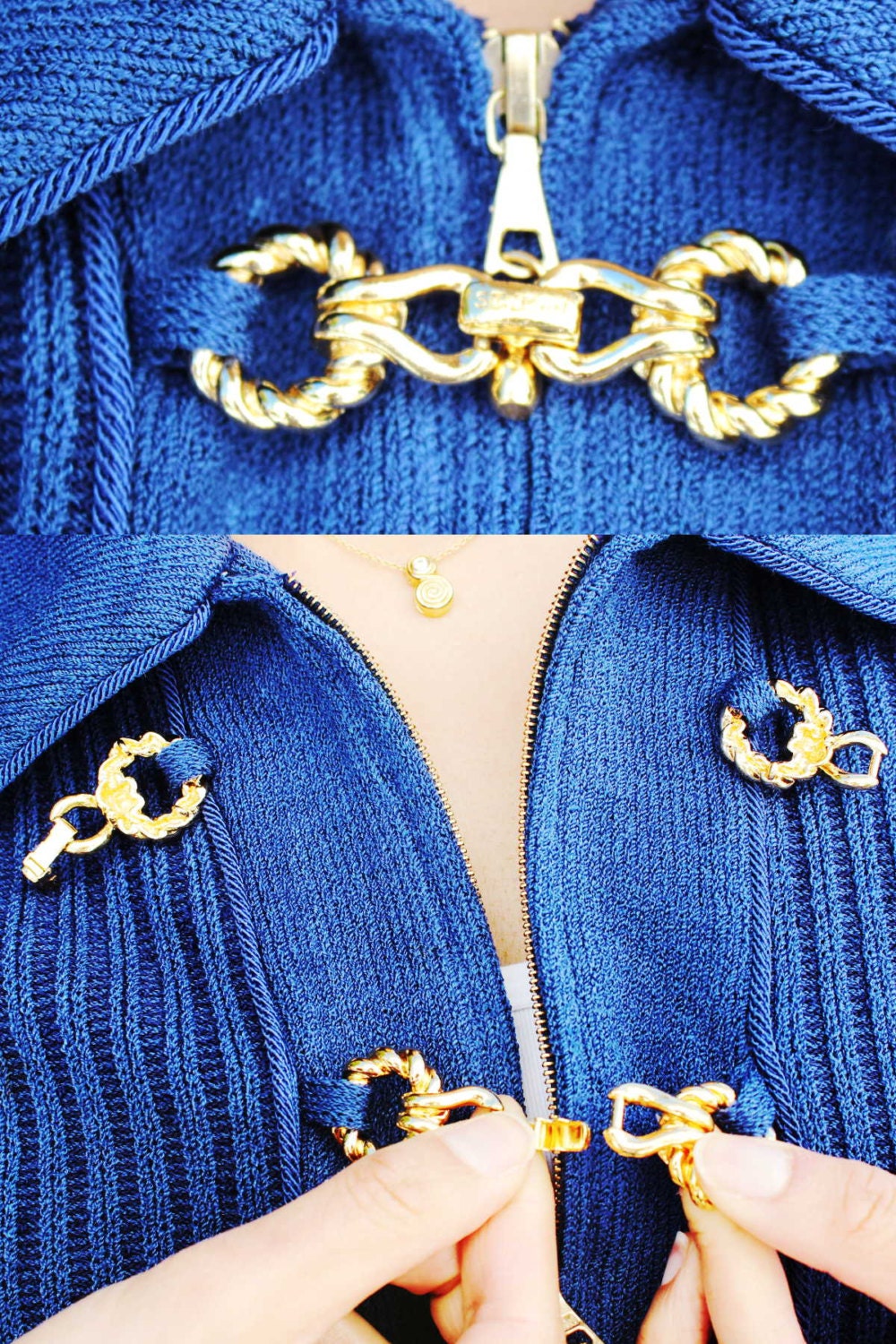 St. John SAPPHIRE Wool Sweater W Gold Hardware - Made in USA - ( Sz S ...