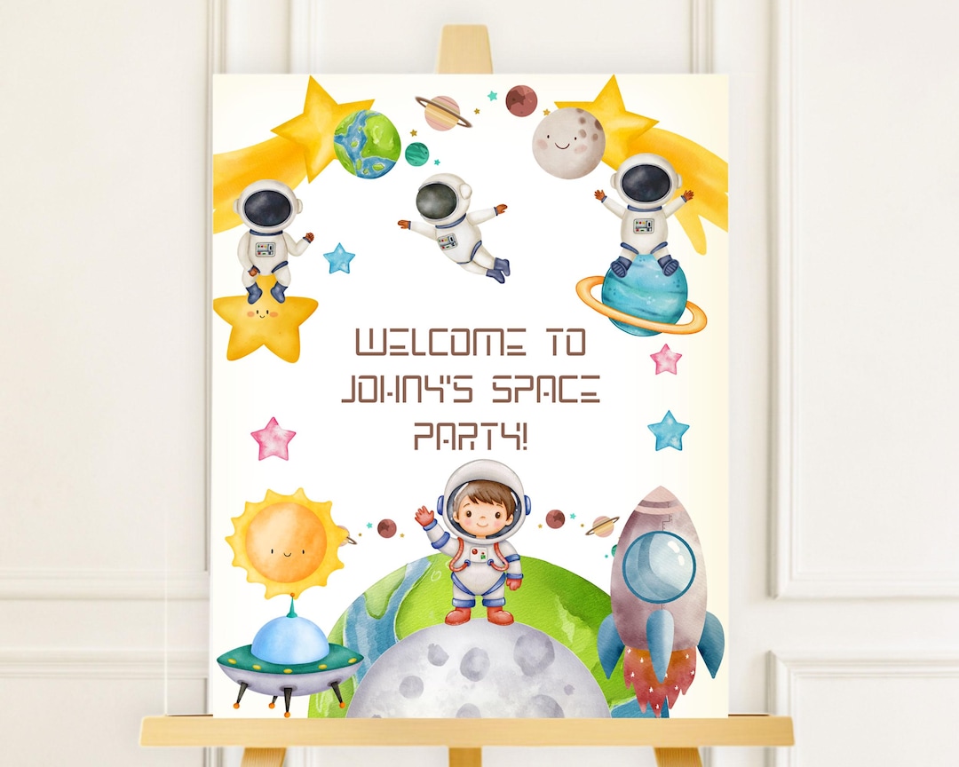 EDITABLE Outer Space Birthday Welcome Sign 1st 2nd Birthday Boy Galaxy ...
