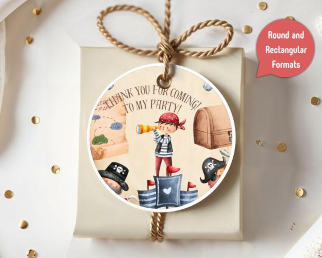 PRINTABLE PIRATE Round and Rectangular Thank You Tags, Pirate Sticker ...