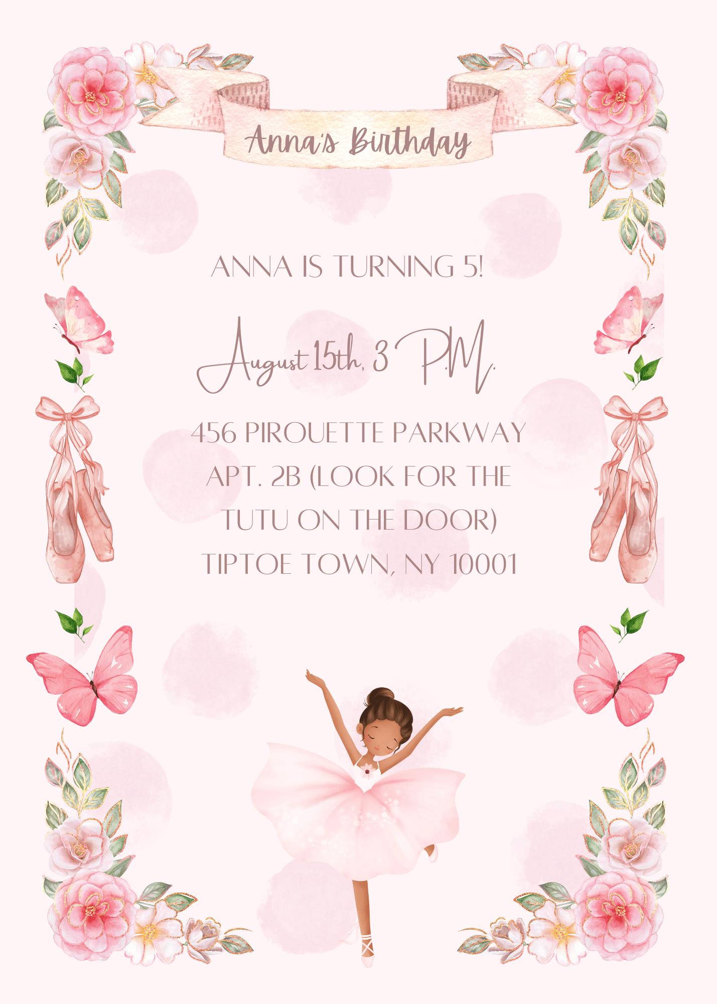 EDITABLE Ballerina Birthday Invitation Instant Download Birthday Girl ...