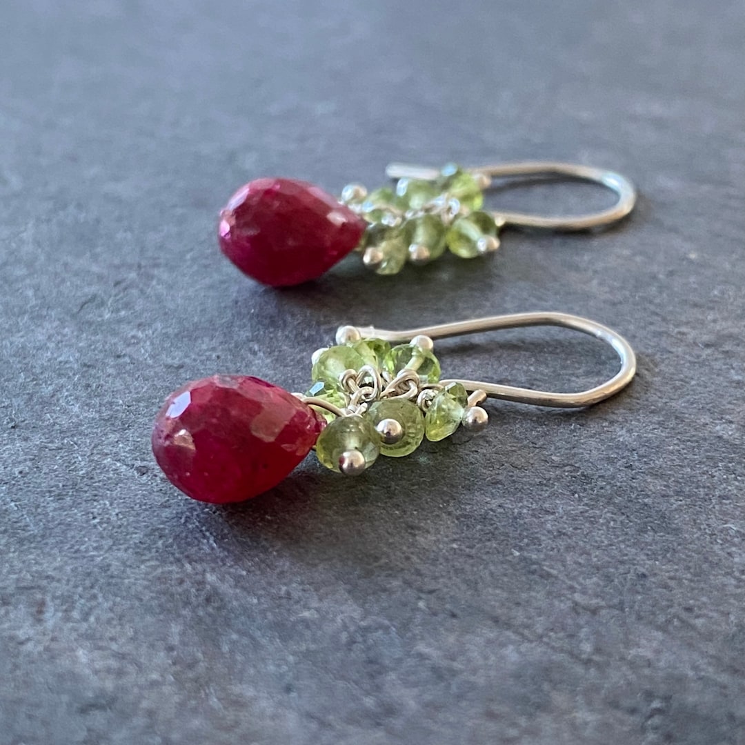 Ruby and Peridot Sterling Silver Earrings: Faceted Gemstone Jewelry - Etsy