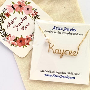 Gold Name Necklace: Custom 14k Gold Filled Wire With Freshwater Pearl ...