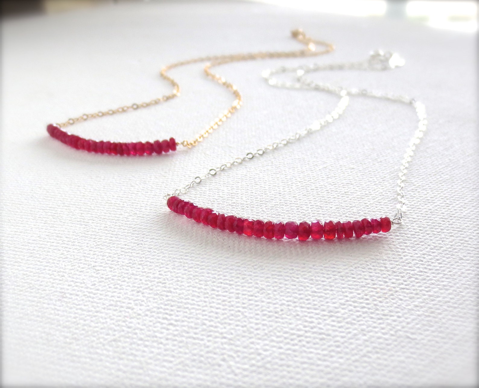 Red Ruby Necklace. Sterling Silver Genuine Rubies Bar | Etsy