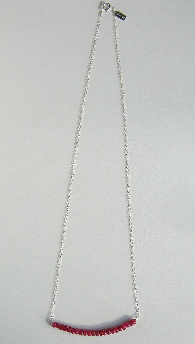 Red Ruby Necklace. Sterling Silver Genuine Rubies Bar | Etsy