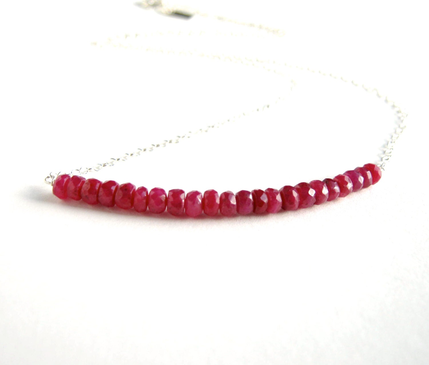 Red Ruby Necklace. Sterling Silver Genuine Rubies Bar Necklace. - Etsy