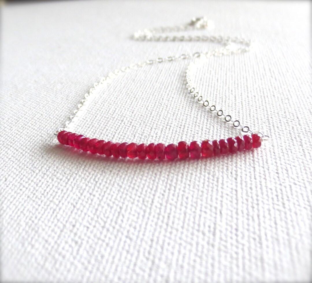 Red Ruby Necklace. Sterling Silver Genuine Rubies Bar - Etsy