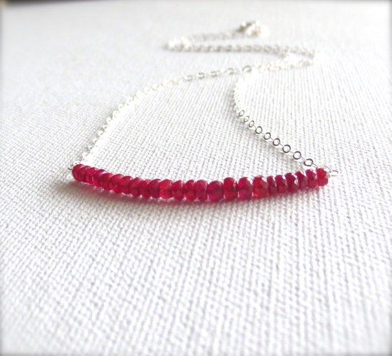 Red Ruby Necklace. Sterling Silver Genuine Rubies Bar | Etsy