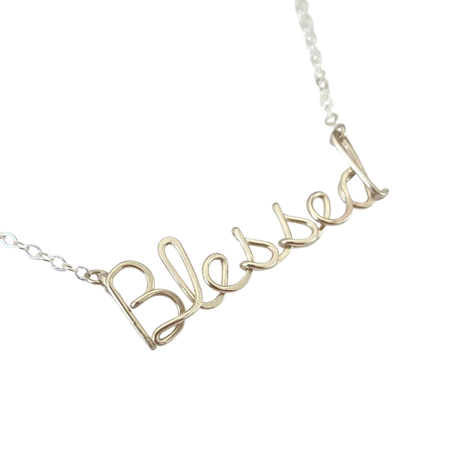 Blessed Necklace. Custom Gold or Silver Script Necklace. Wire Spiritual ...