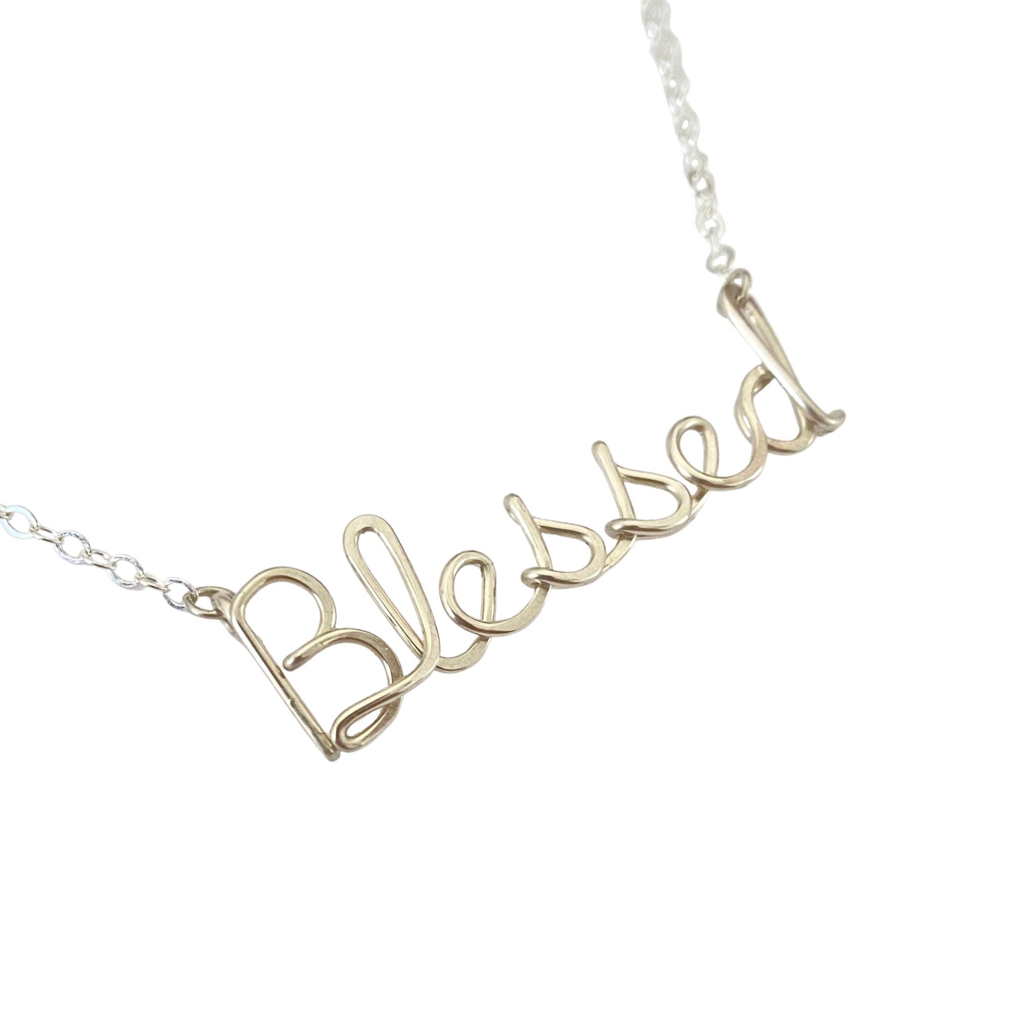 Blessed Necklace. Custom Gold or Silver Script Necklace. Wire Spiritual ...