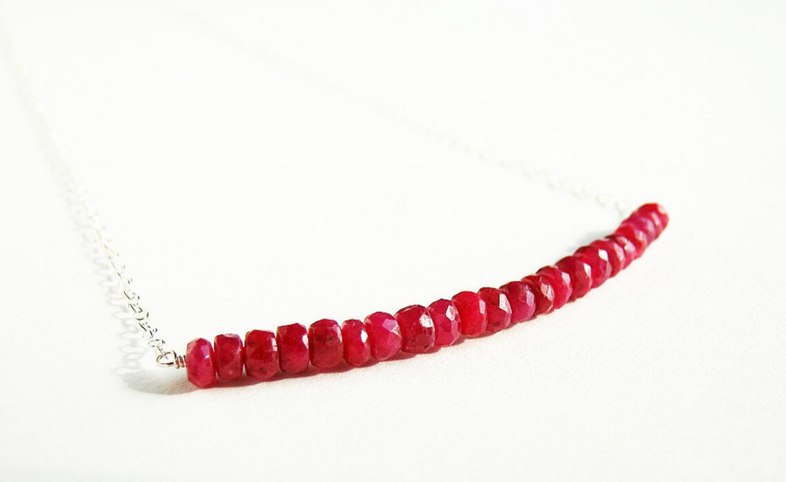 Red Ruby Necklace. Sterling Silver Genuine Rubies Bar Necklace. - Etsy