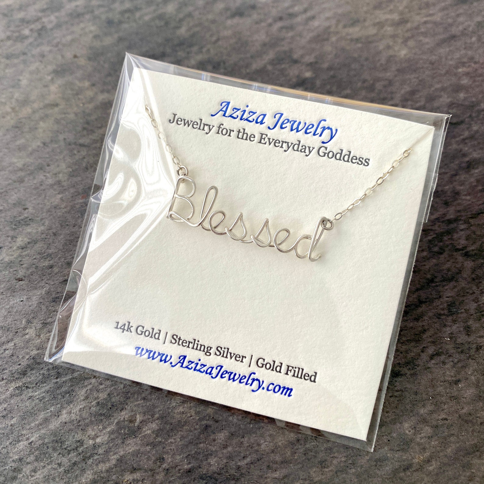 Blessed Necklace. Custom Gold or Silver Blessed Script - Etsy
