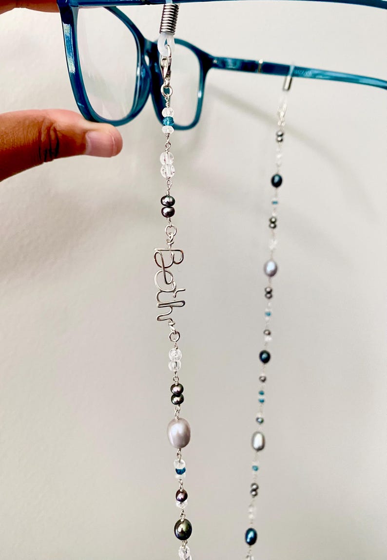 Personalized Beaded Chain Eye Glasses Holder: Freshwater Pearls, Quartz ...
