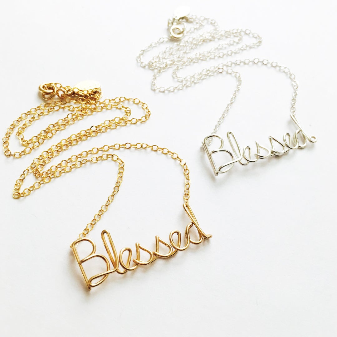 Blessed Necklace. Custom Gold or Silver Blessed Script Necklace. Wire ...