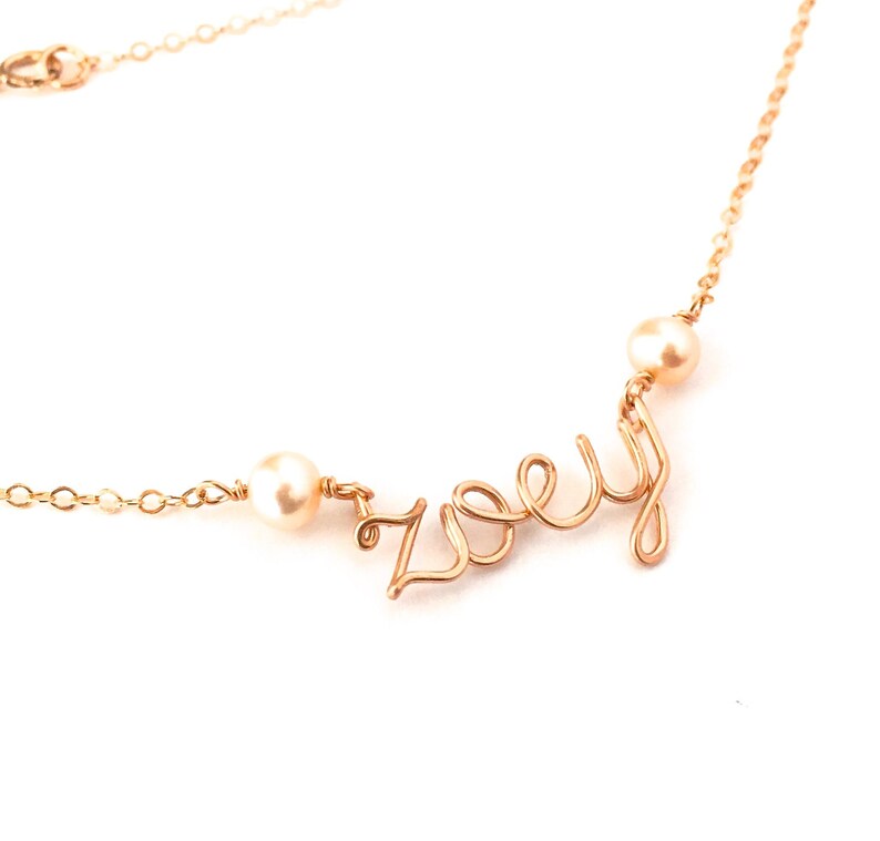 Custom Rose Gold Name Necklace W Pink Pearls 14k Personalized - Etsy