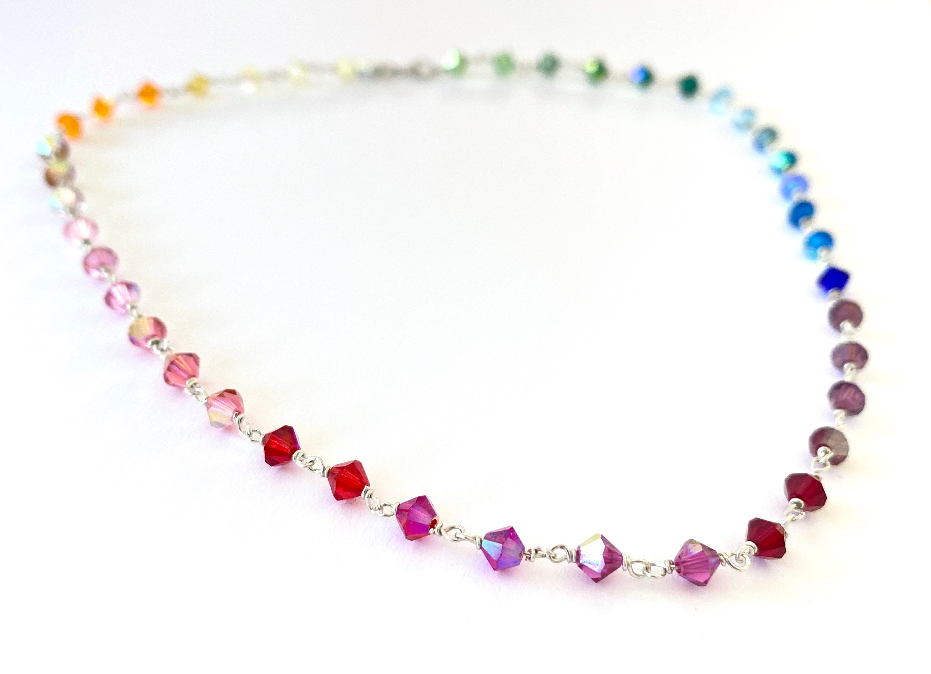 Rainbow Necklace. Swarovski Crystal Choker. Sterling silver or gold filled Multi color Colorful Crystal Super Sparkly Necklace. Etsy