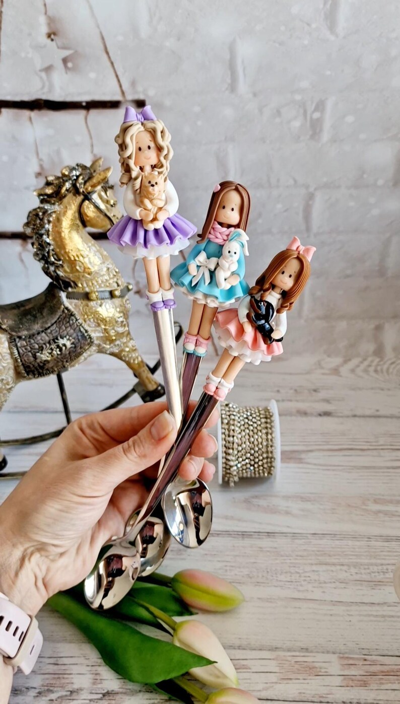 Cute Polymer Clay Spoon, Girls Figurine Spoon, Cute Gift for Kids, Baby ...
