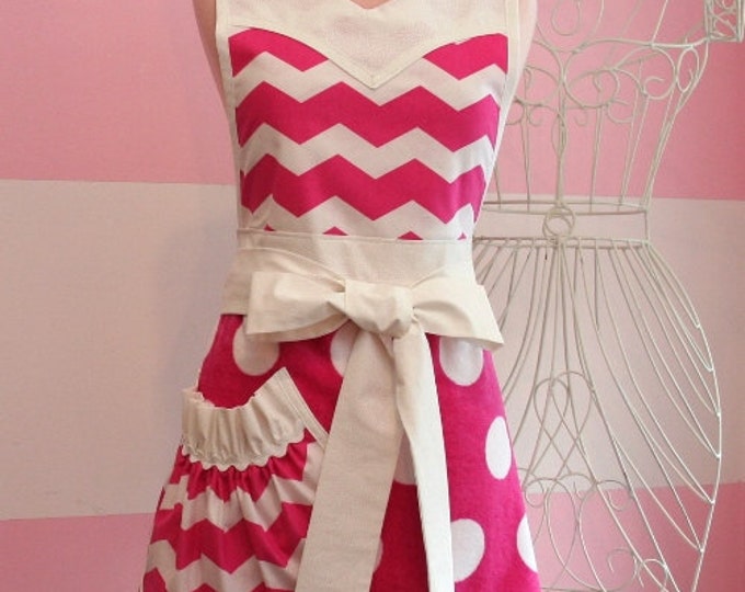 Towel Bib Apron Chevron Hot Pink & White - Etsy