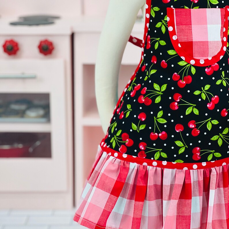 Girls Apron Cherry Apron for Girls Apron With Ruffles Apron - Etsy