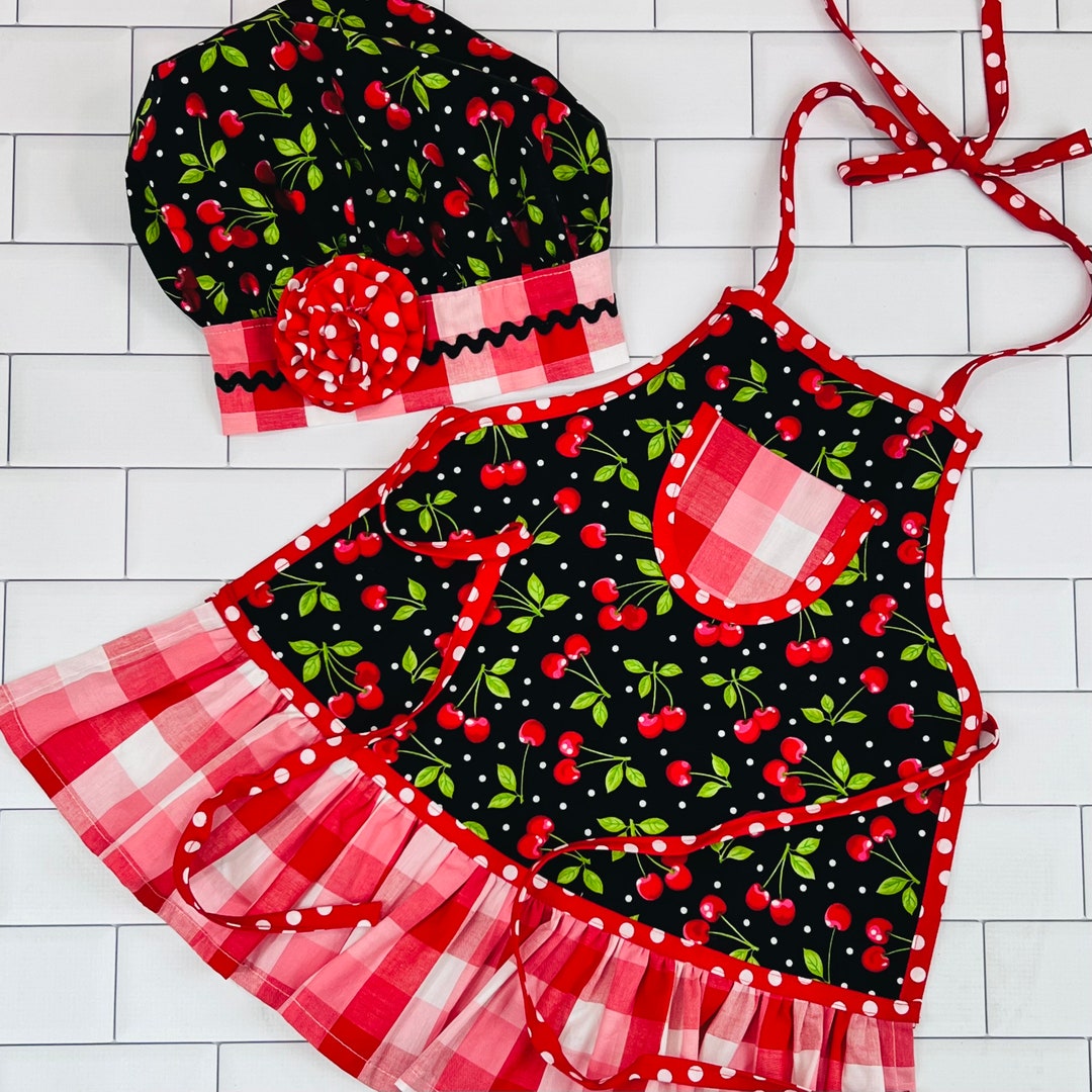 Girls Apron, Cherry Apron for Girls, Apron With Ruffles, Apron and ...