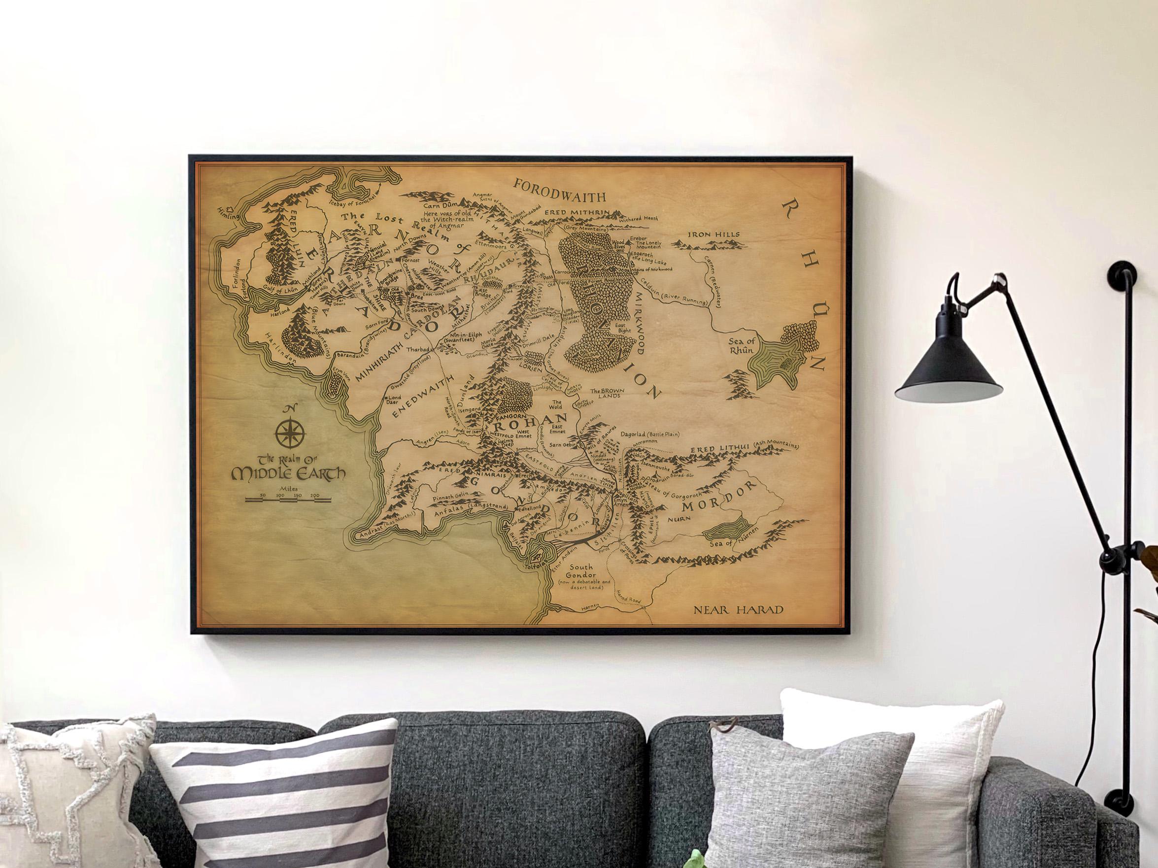 Middle Earth Map Printable PDF, LOTR Middle Earth Map Digital Poster ...