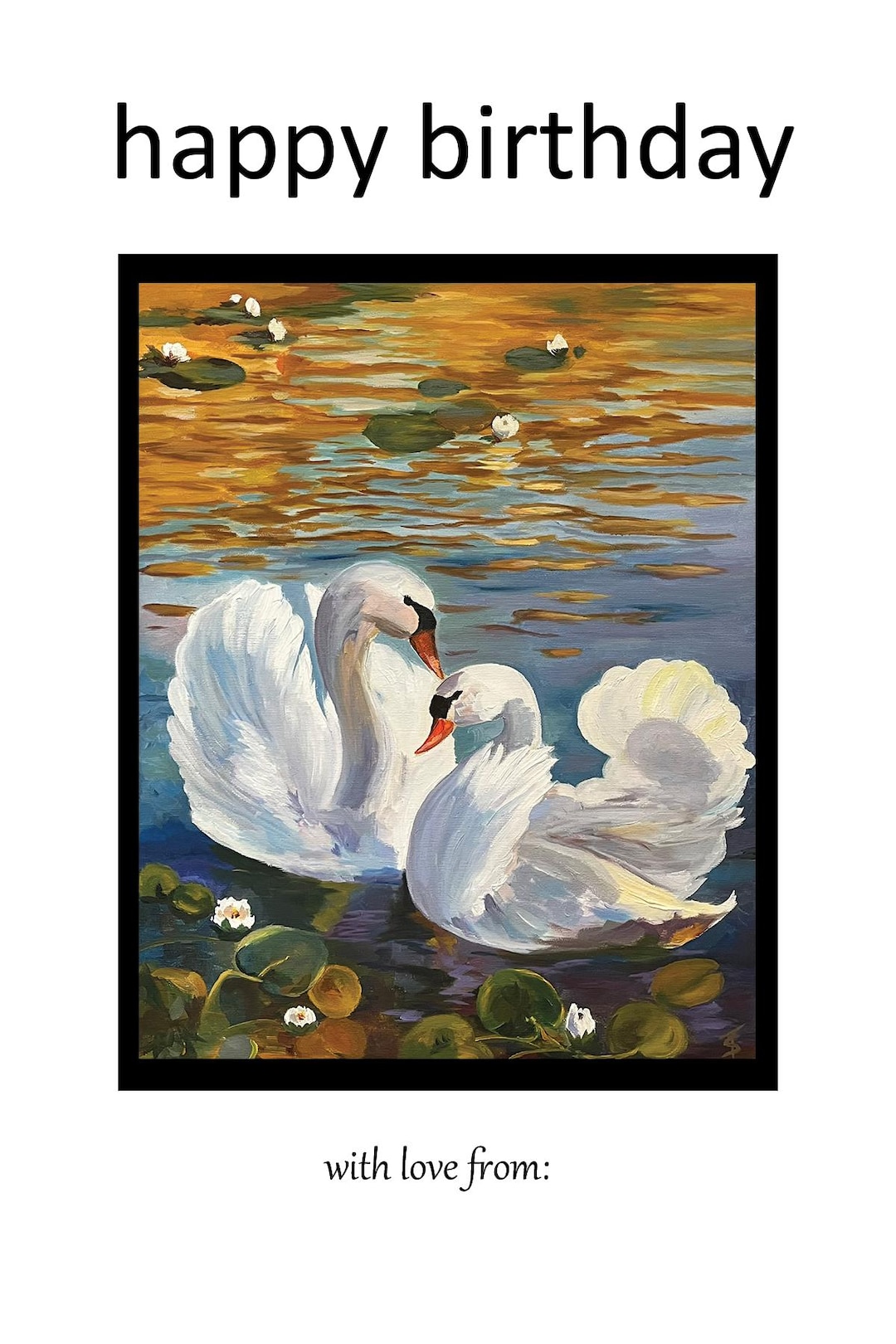 Swan Art Birthday Card: Elegant Printable Greeting (digital Download ...