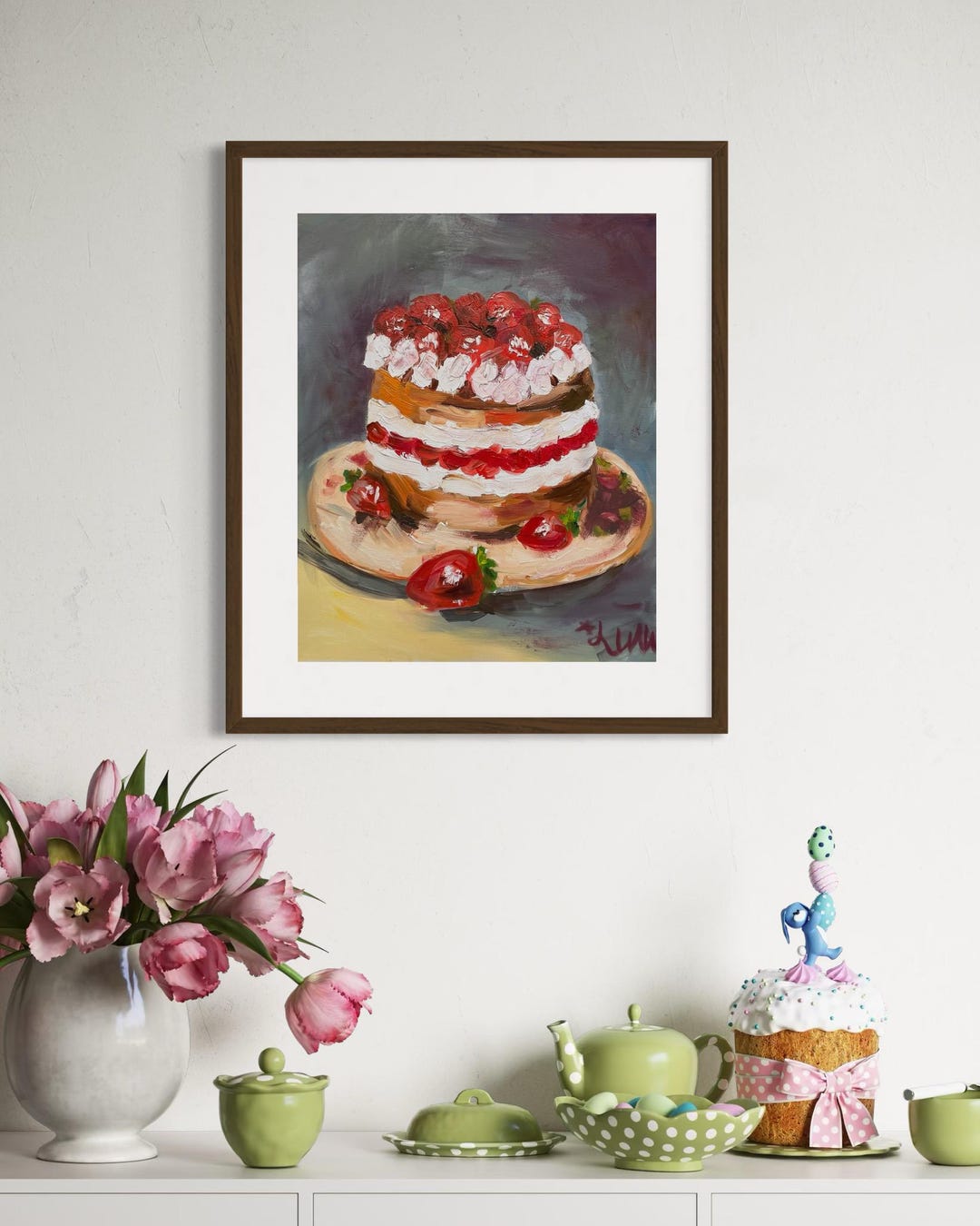 Strawberry Cake Art Print: Realistic Dessert Wall Decor (digital ...