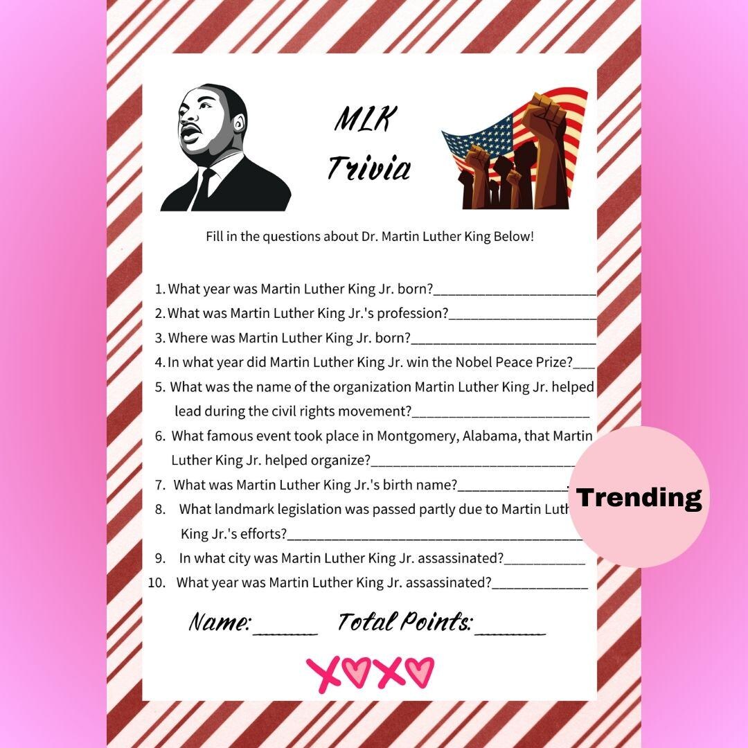 Martin Luther King Trivia, Dr King Trivia, Fun MLK Game, MLK Trivia ...