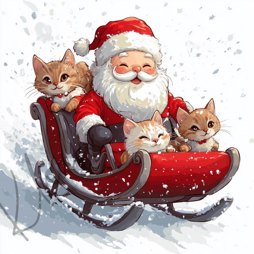 Santa and Cats on a Sleigh PNG Funny Christmas Santa With Cats on a ...