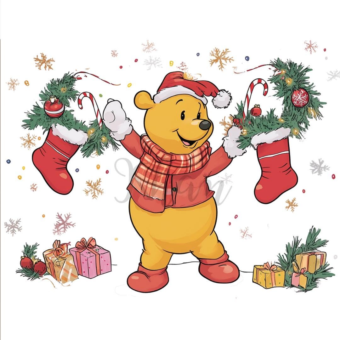 Vintage Winnie the Pooh Christmas PNG, Santa Pooh Bear Holiday Digital ...