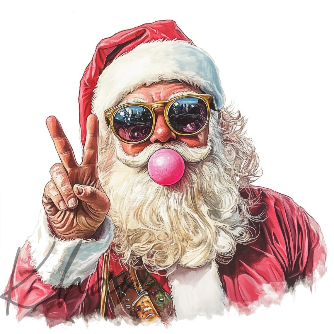 Retro Santa Christmas Blowing Bubble PNG - Vintage Merry Christmas Art ...