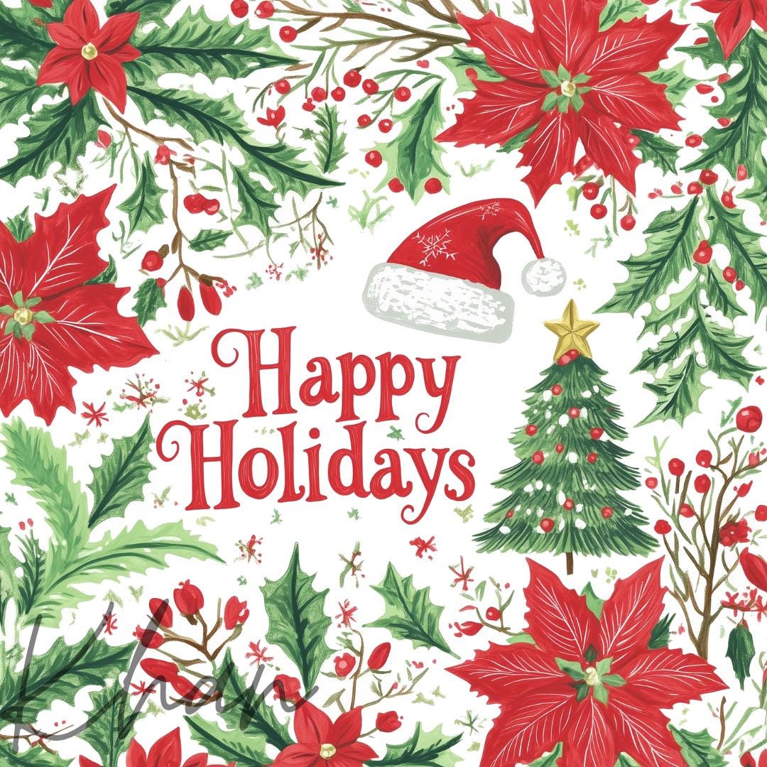 Boho Floral Happy Holidays PNG - Christmas Sublimination, Vintage ...