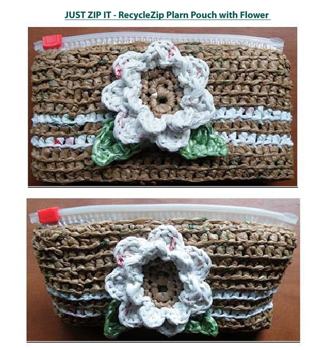 Crochet Pattern - Recylezip Plarn Pouch With Flower Crochet Pattern ...