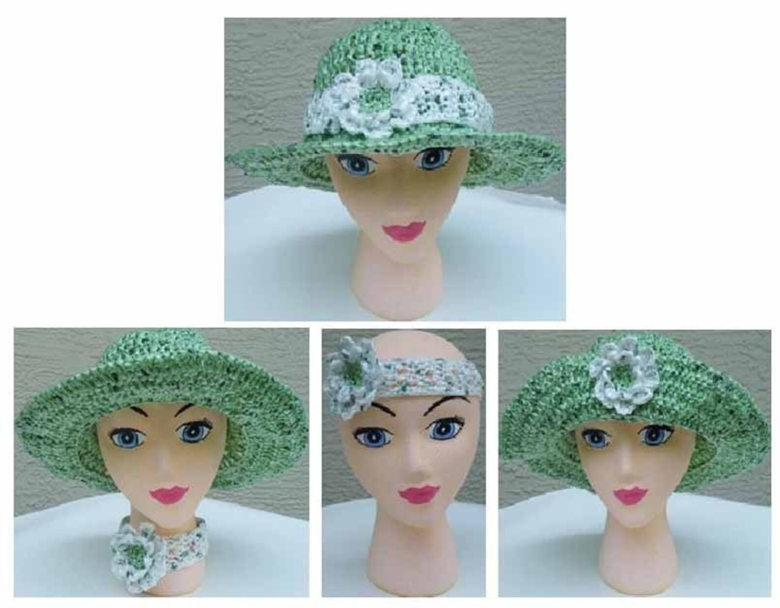 PDF Crochet Pattern - Wear It Your Way 3-pc Plarn Sun Hat With Wide ...