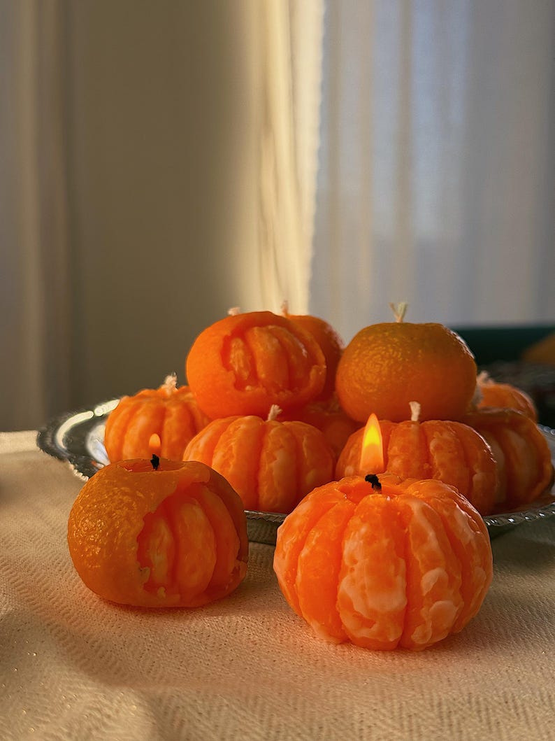 Tangerine Candle Duo – Realistic Christmas Candles in Peel & Peeled ...