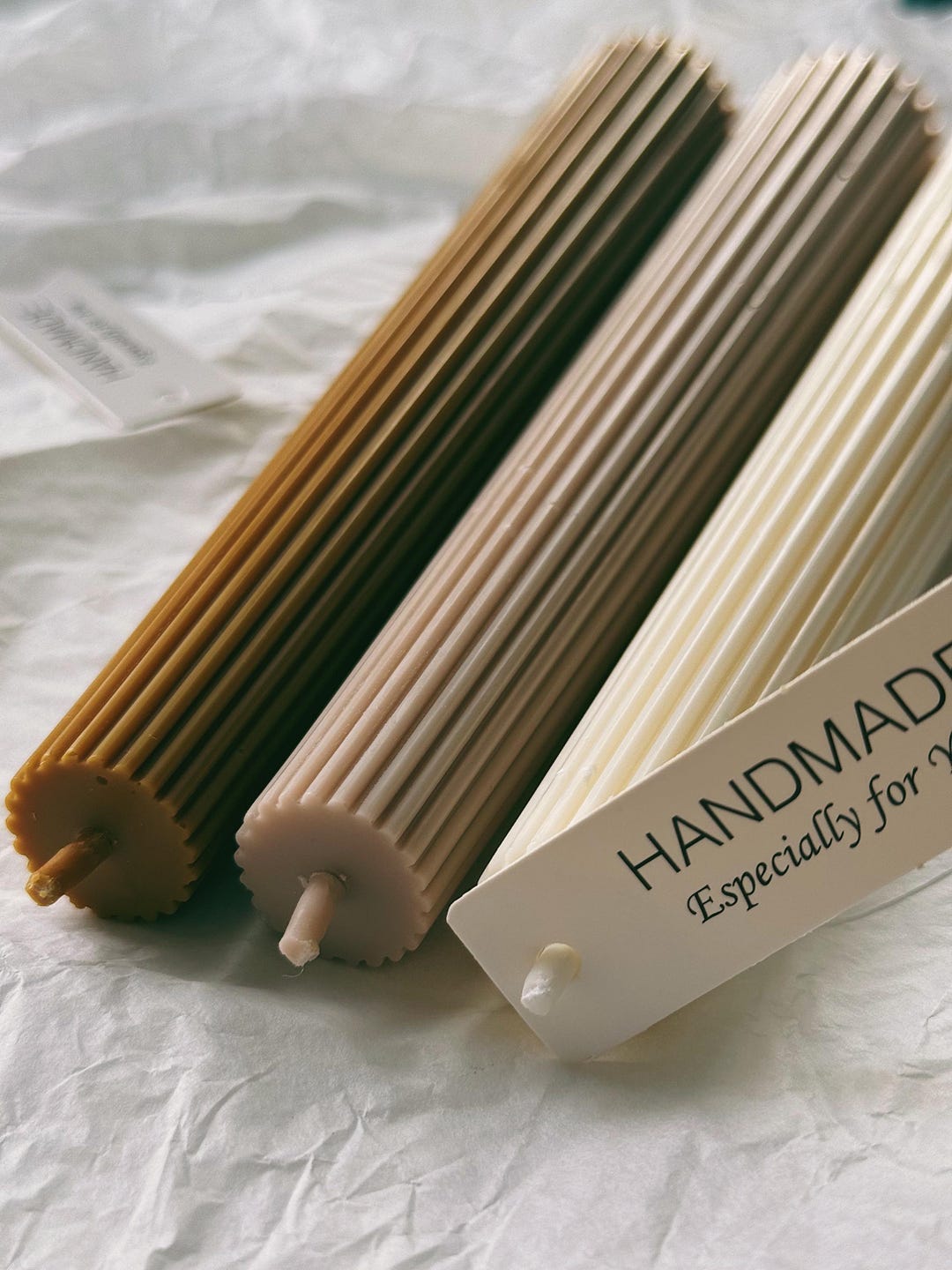 Handmade Ribbed Soy Wax Column Candle | Minimalist Home Decor - Etsy