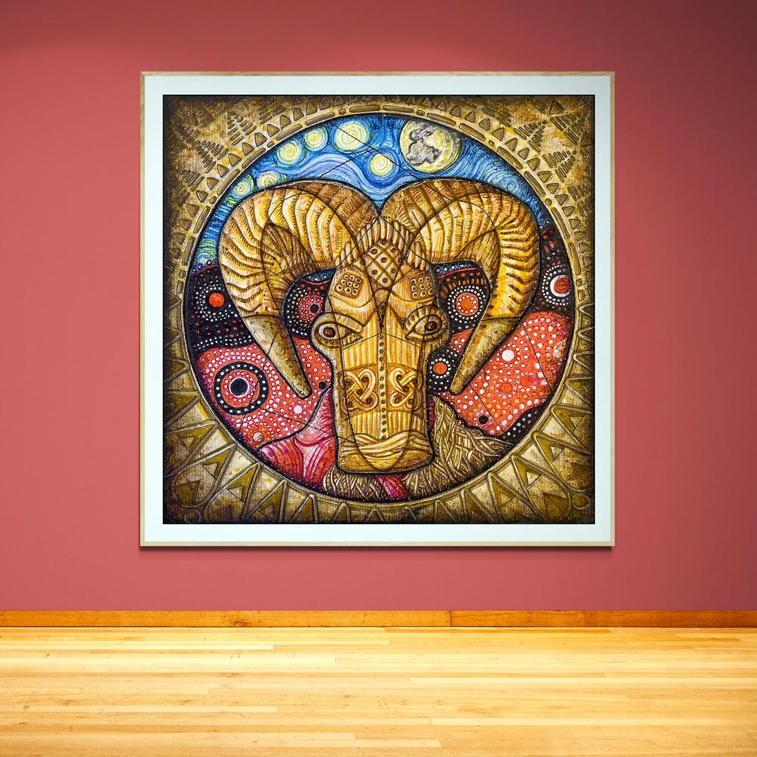 Aries Warrior Art Poster | Yoruba African Mask Zodiac Print | Astrology ...
