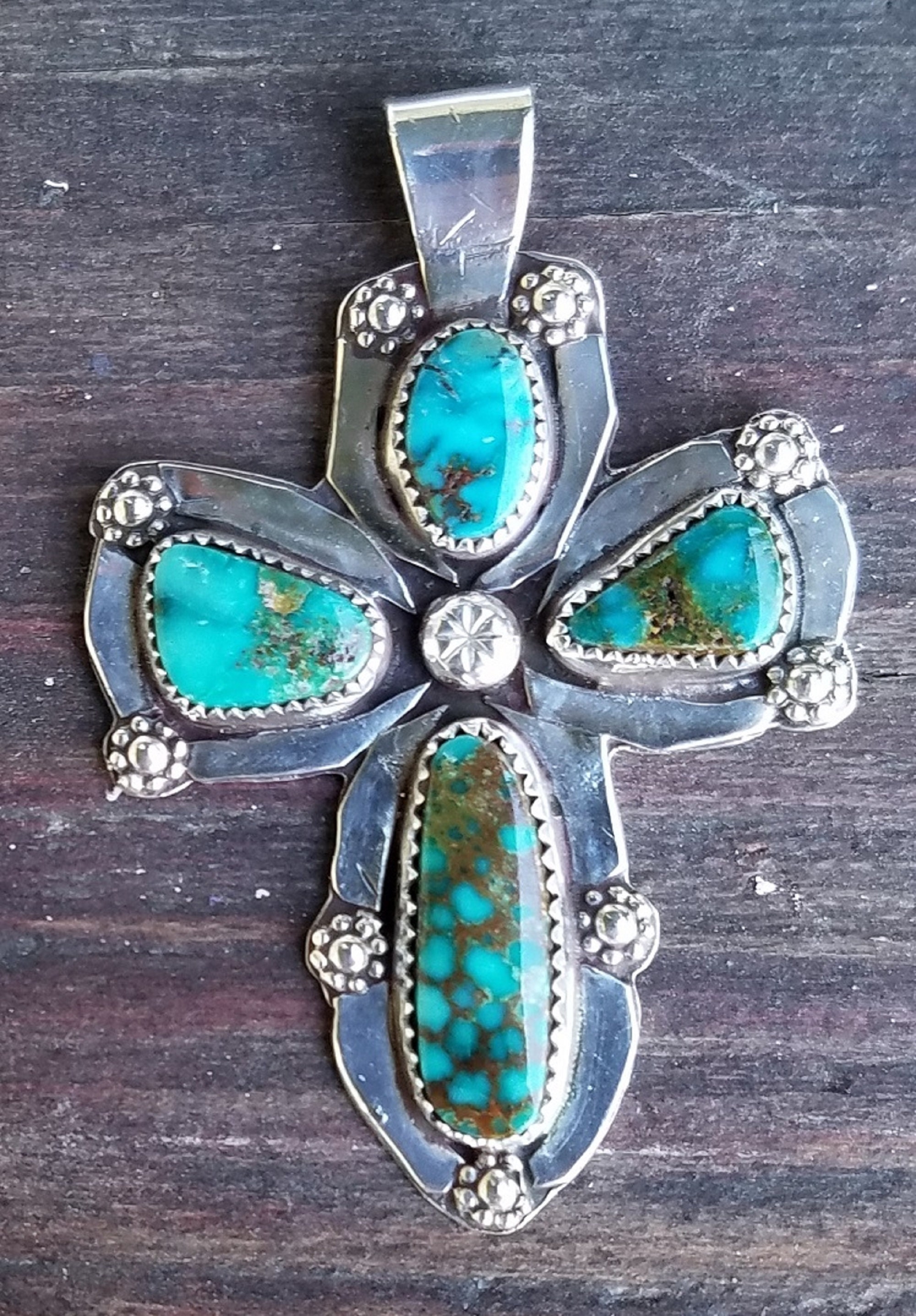 Turquoise Silver Cross Pendant Handmade Multi Stone Natural Kingman ...